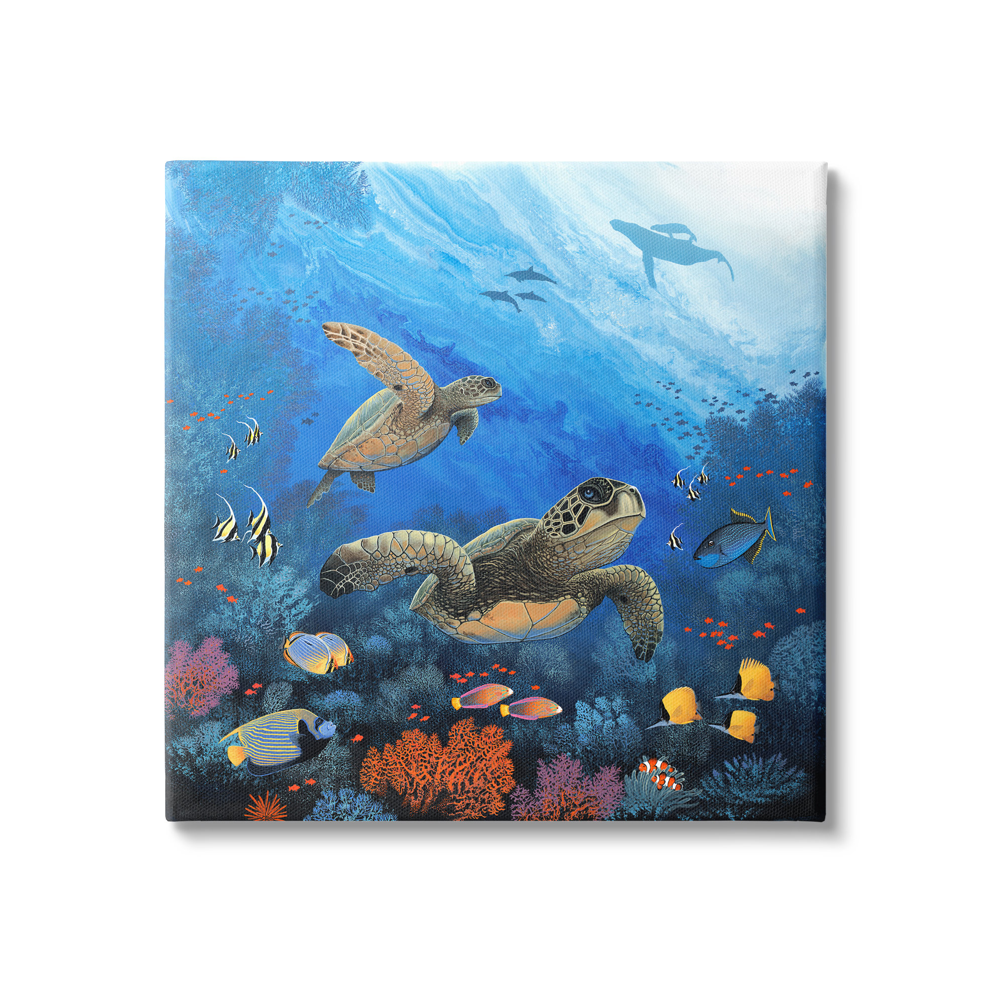 Stupell Industries Au-481-Canvas Underwater Turtles & Fish On Canvas by Jon Rattenbury Painting ...